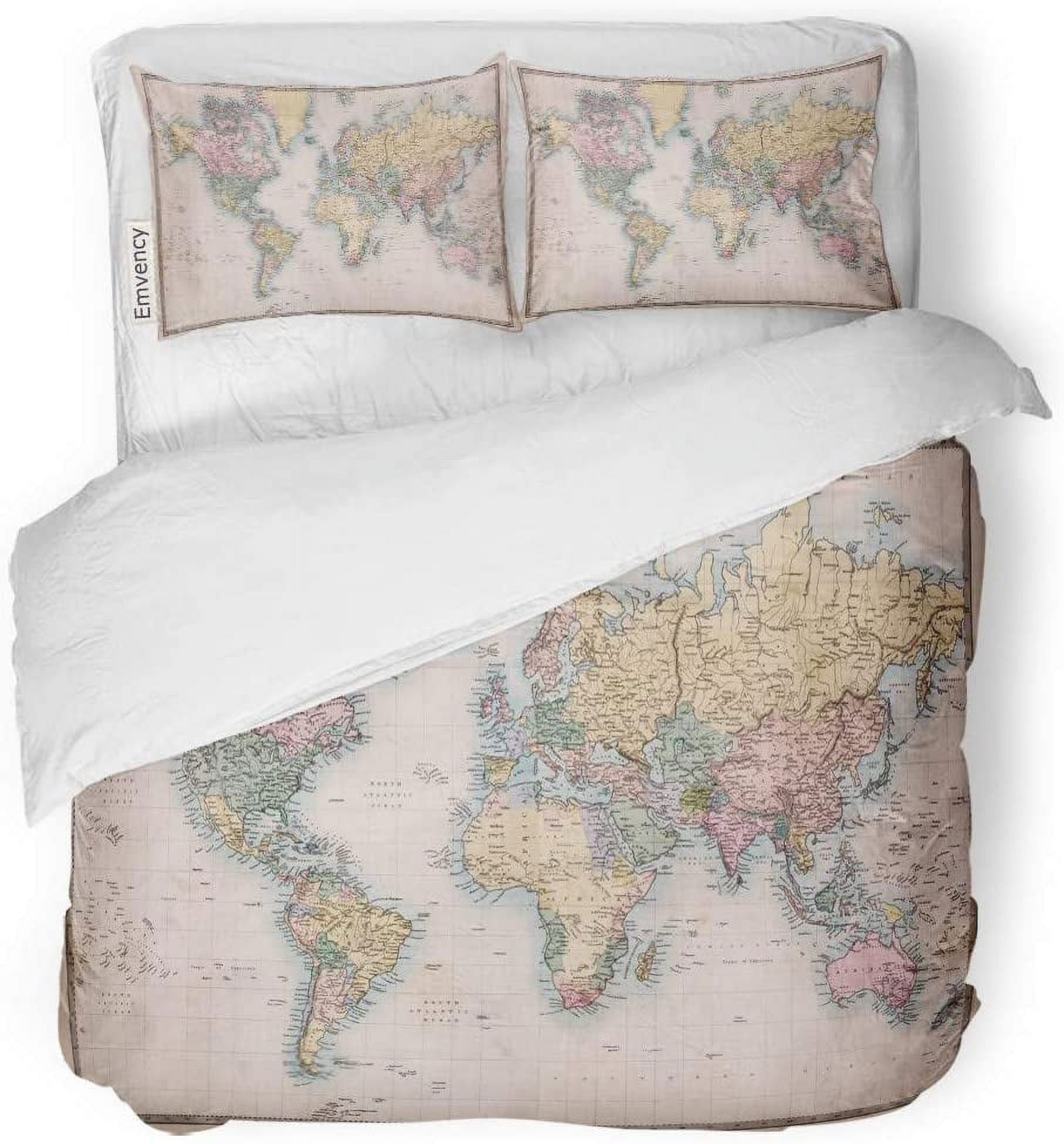 FMSHPON 3 Piece Bedding Set Original Old Hand Coloured Map of The World ...