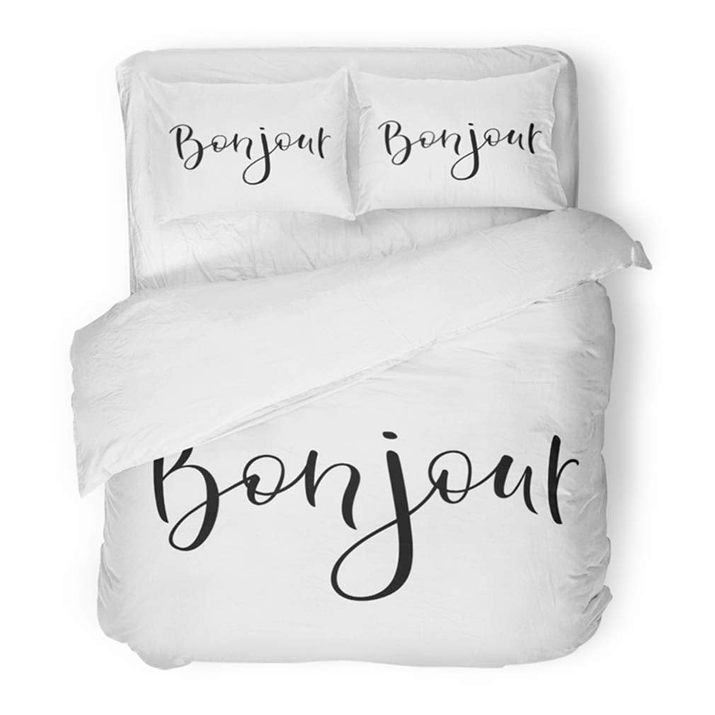 FMSHPON 3 Piece Bedding Set Paris Bonjour Sign Hello Lettering Simple ...