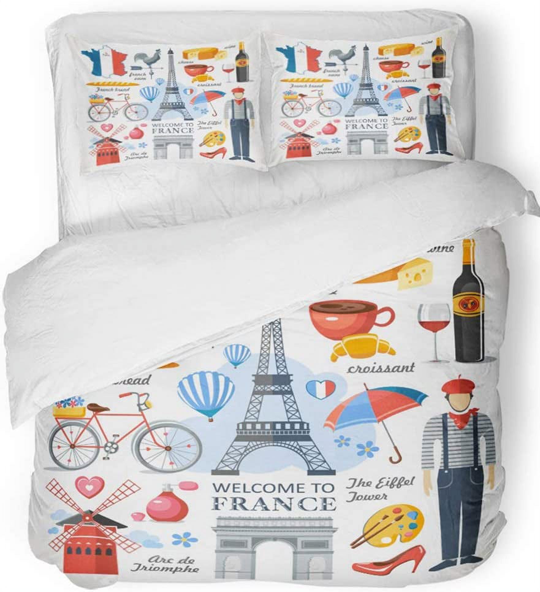 FMSHPON 3 Piece Bedding Set Paris Welcome to France Romance French Map ...