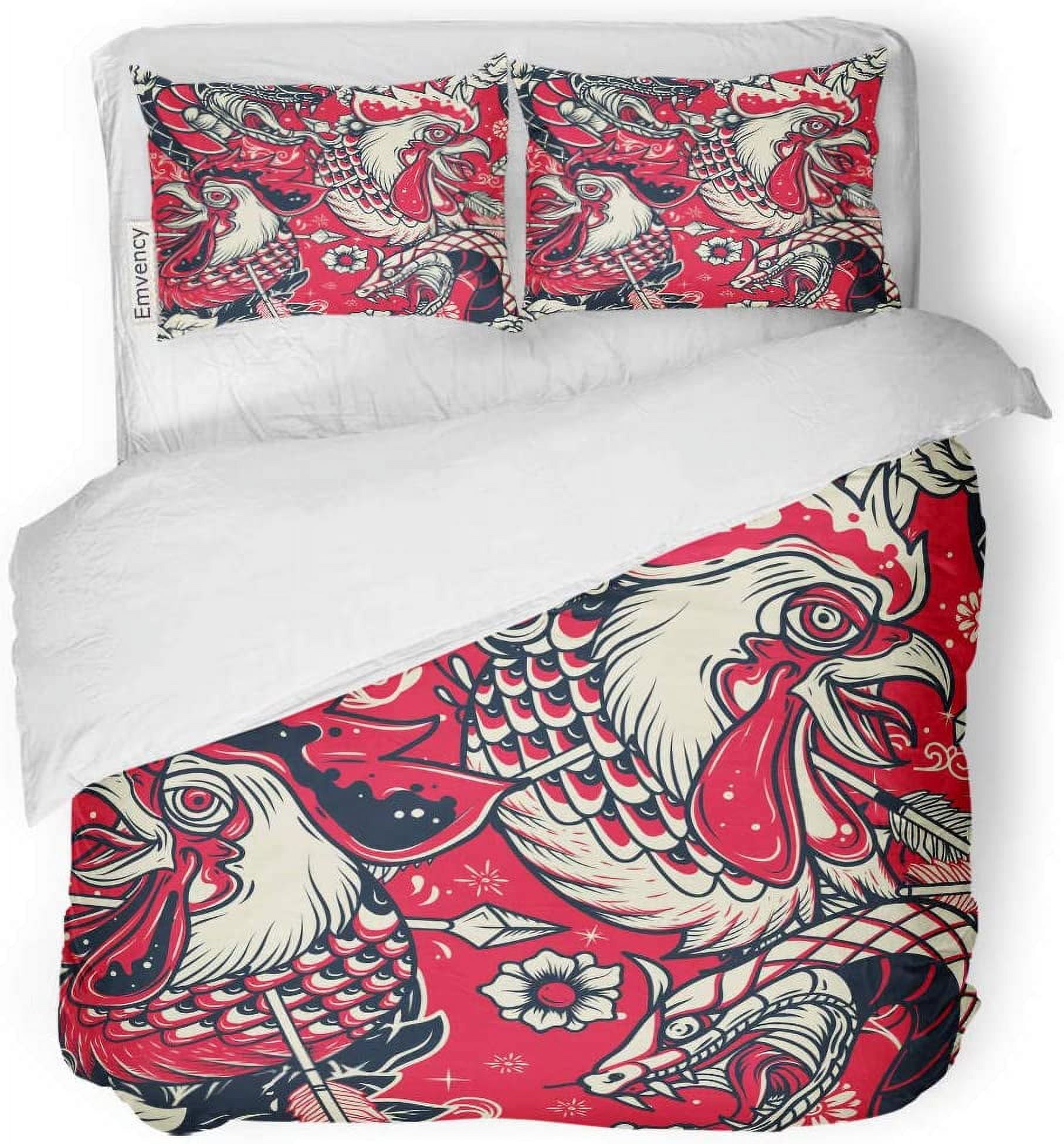 FMSHPON 3 Piece Bedding Set Pattern Old School Snake and Rooster Head ...