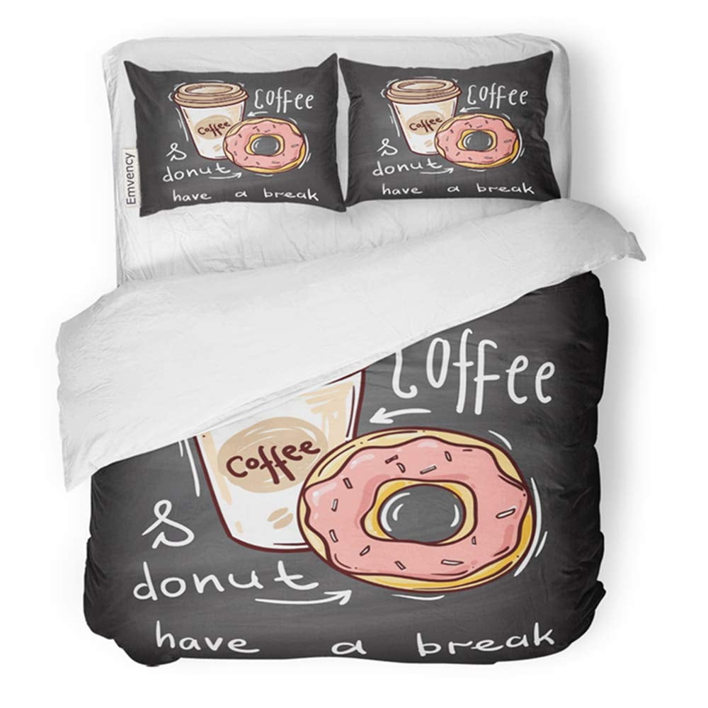 FMSHPON 3 Piece Bedding Set Pink Coffee Beautiful Donut Sketch Hand ...
