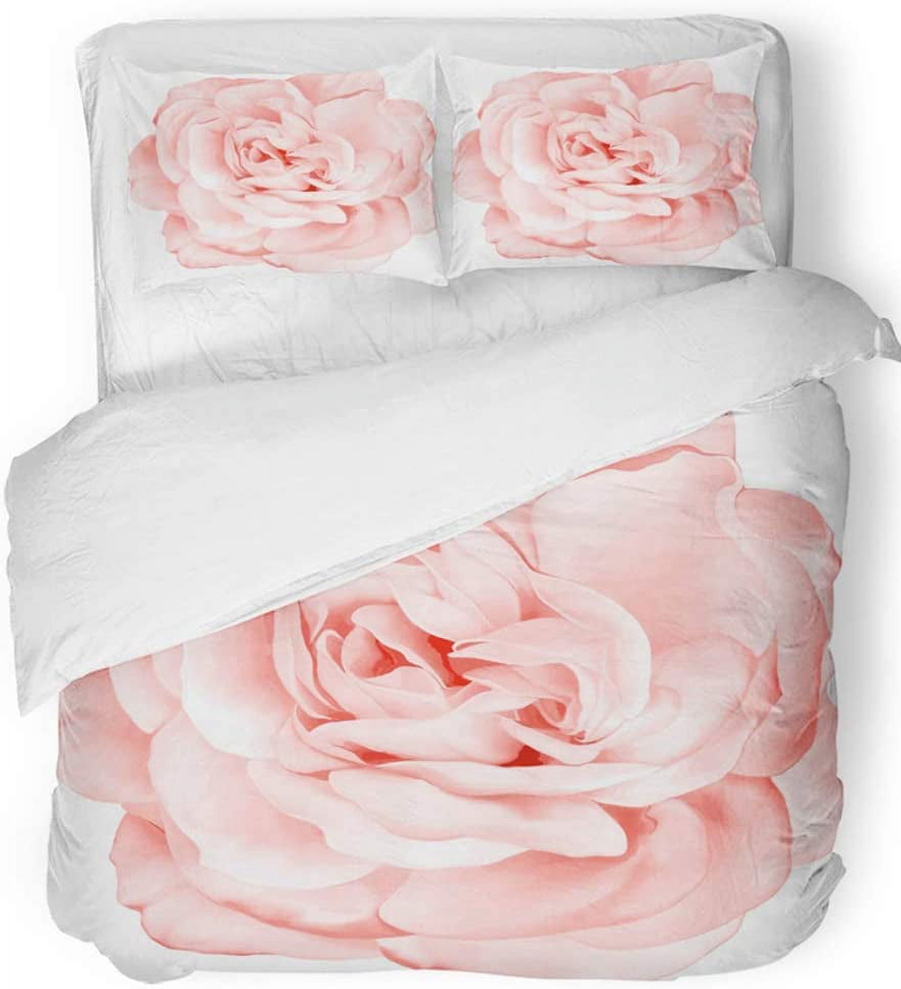 FMSHPON 3 Piece Bedding Set Pink Day Beautiful Light Red Rose Flower ...