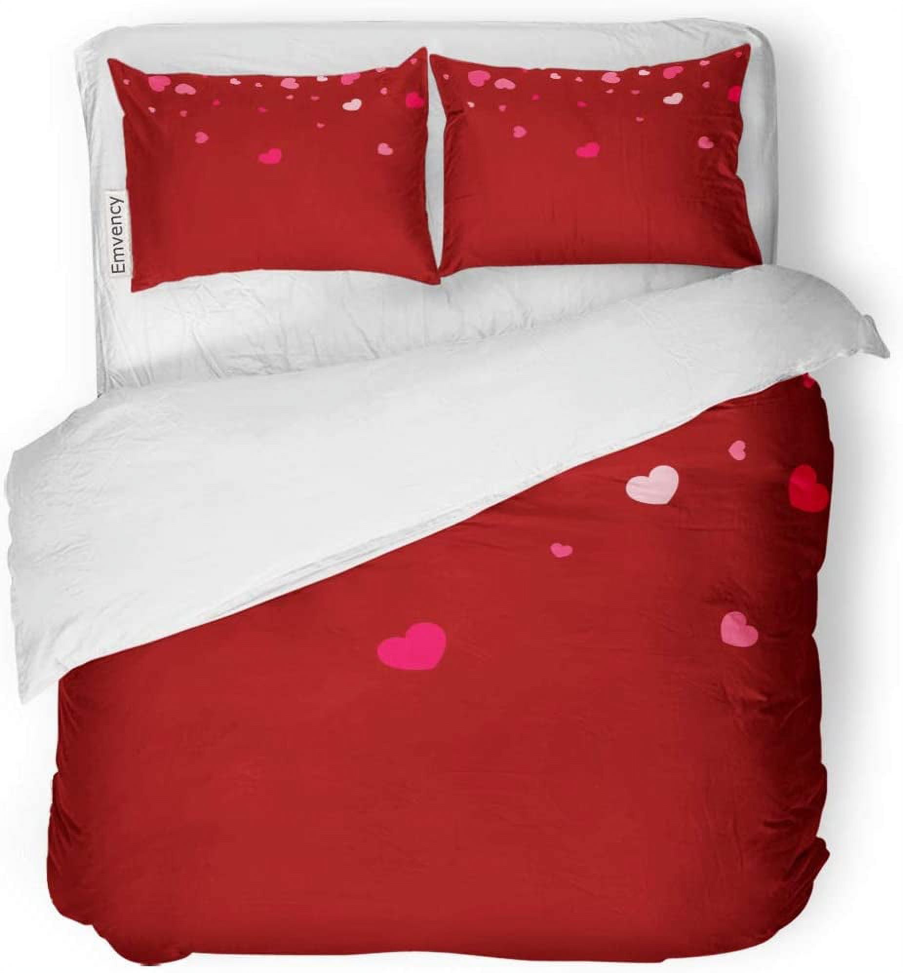 FMSHPON 3 Piece Bedding Set Pink Hearts Confetti Falling on Red ...