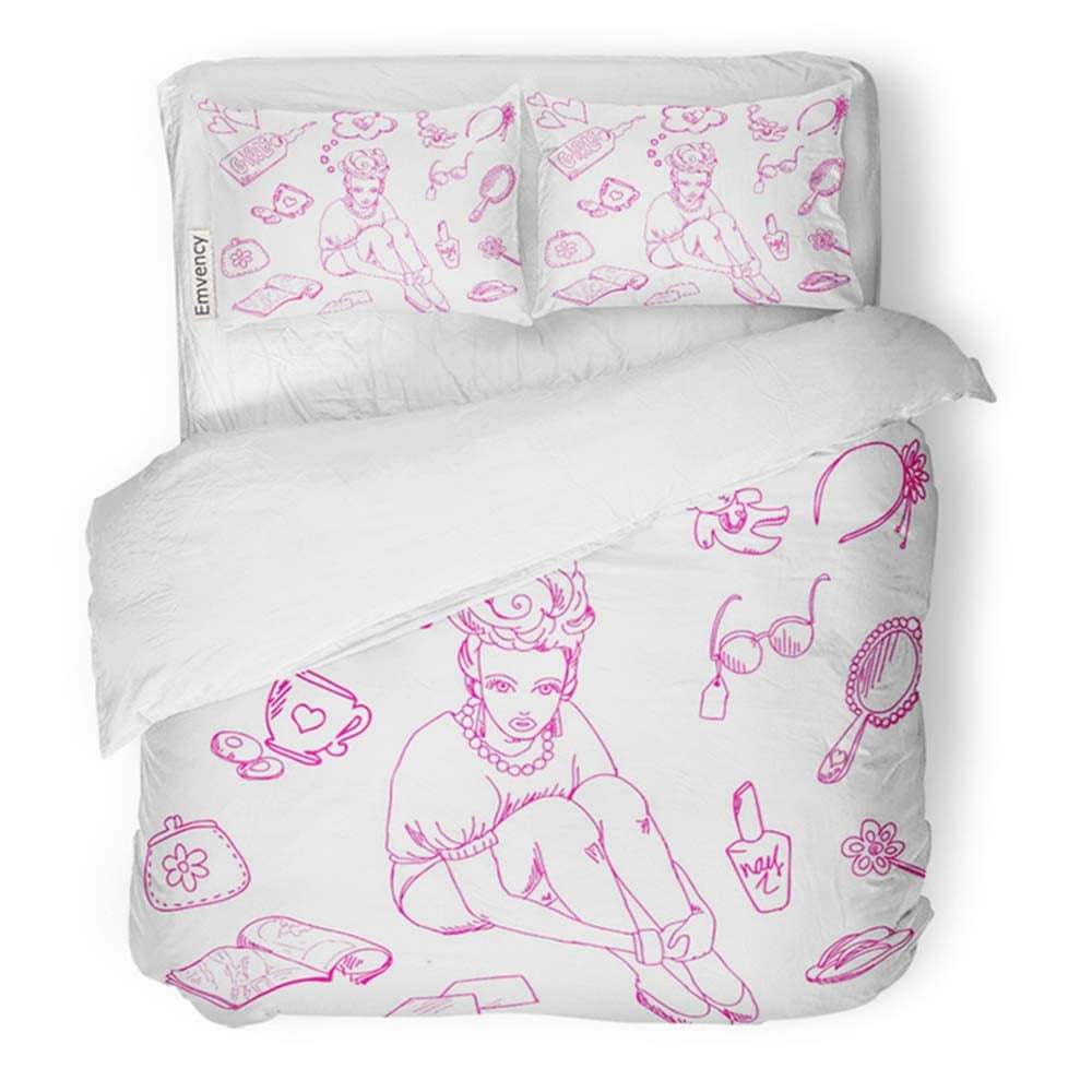 FMSHPON 3 Piece Bedding Set Pink Magazine Doodles of Girly Things See ...