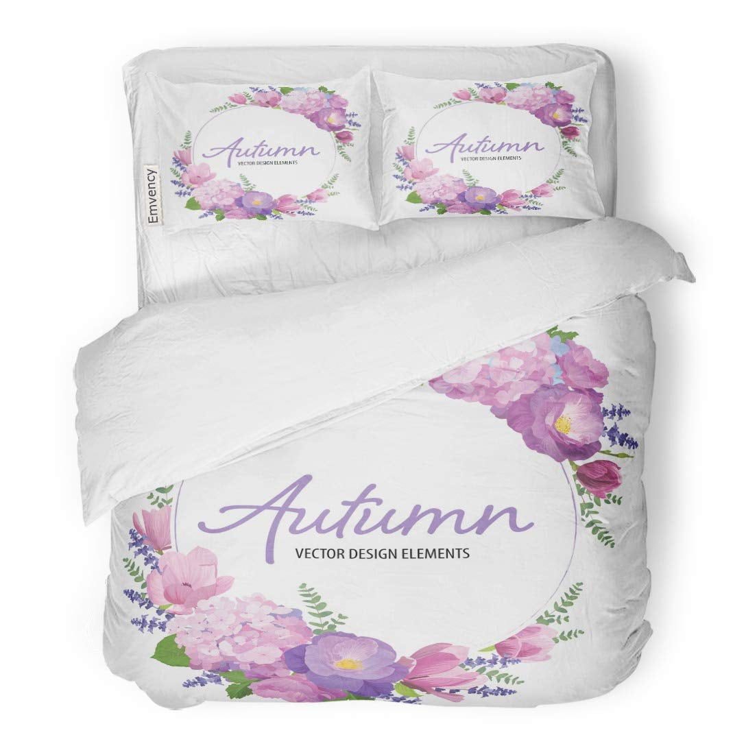 FMSHPON 3 Piece Bedding Set Purple Flowery Floral Autumn Hydrangea ...