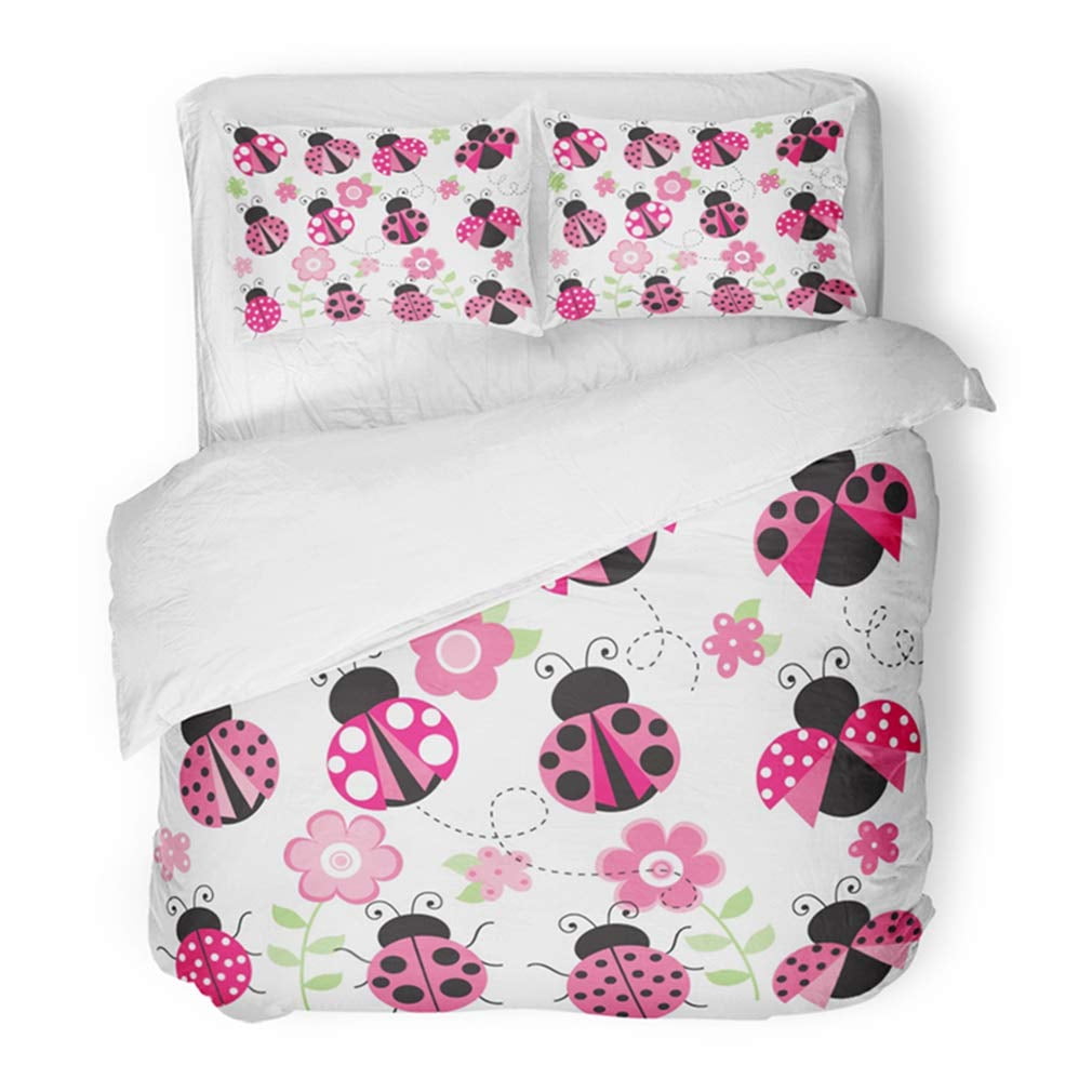 FMSHPON 3 Piece Bedding Set Red Lady Ladybugs in The Garden Pink Bug ...