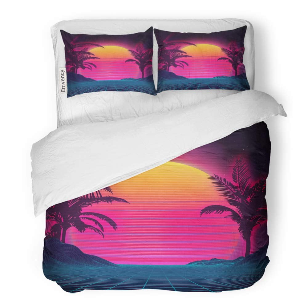 FMSHPON 3 Piece Bedding Set Retro Futuristic Landscape 1980S Digital ...
