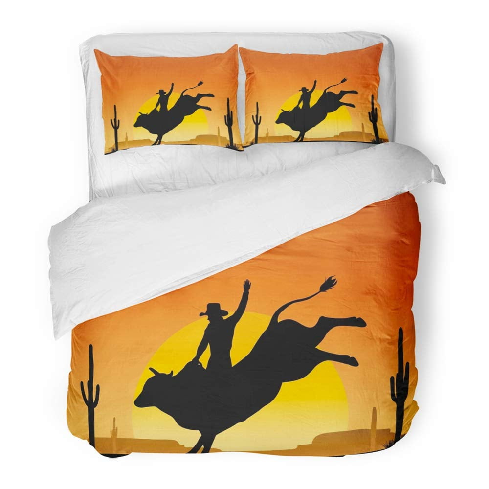 FMSHPON 3 Piece Bedding Set Ride Silhouette of Rodeo Cowboy Riding Wild ...