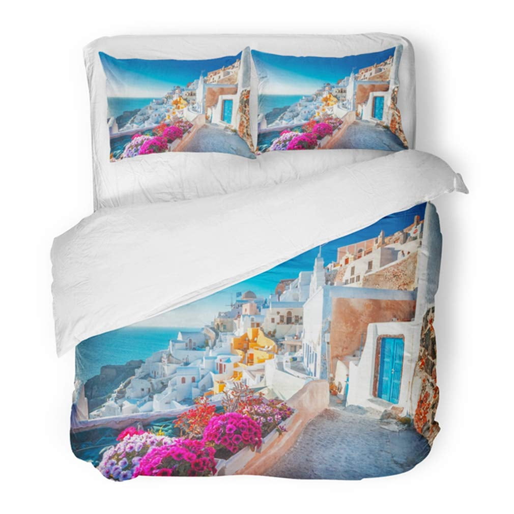 FMSHPON 3 Piece Bedding Set Santorini Greece Picturesq View of ...