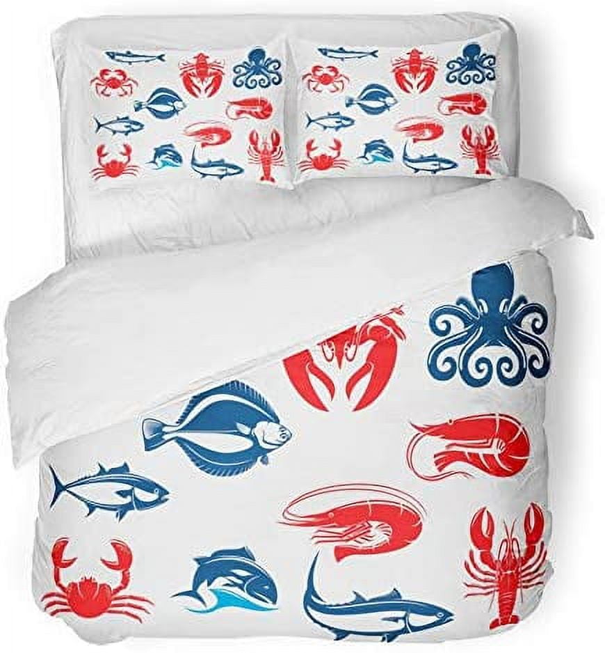 FMSHPON 3 Piece Bedding Set Seafood with Fish and Crustacean Crab ...