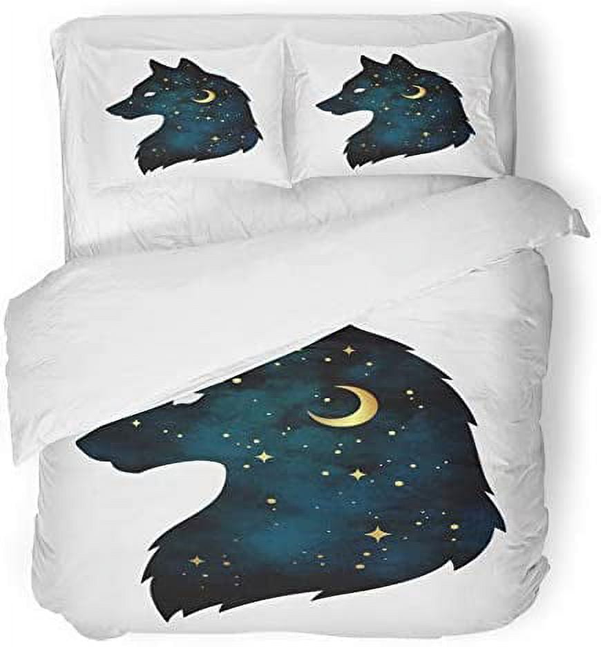 FMSHPON 3 Piece Bedding Set Silhouette of Wolf with Crescent Moon and ...