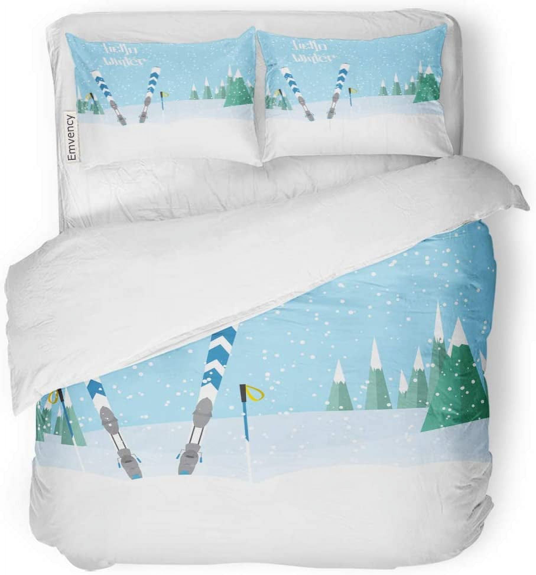 FMSHPON 3 Piece Bedding Set Skiing in The Forest Standing Snow Sticks ...