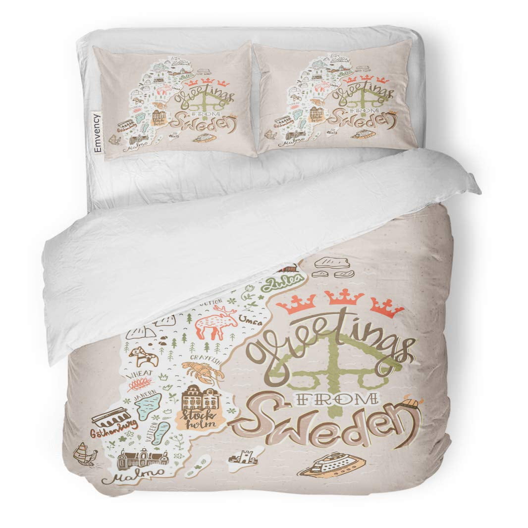 FMSHPON 3 Piece Bedding Set Stockholm of Sweden Map Tourist Attractions ...