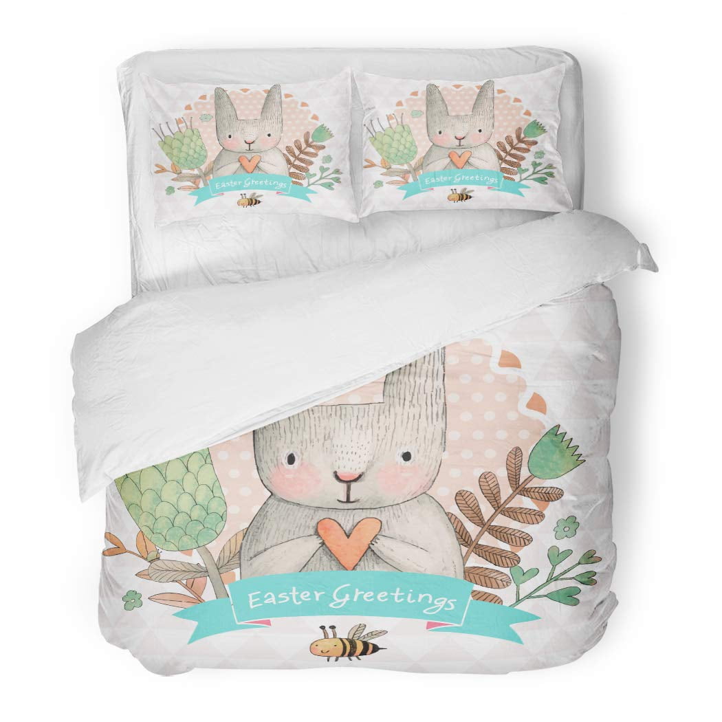 FMSHPON 3 Piece Bedding Set Stunning Cute Rabbit and Small Bee in ...