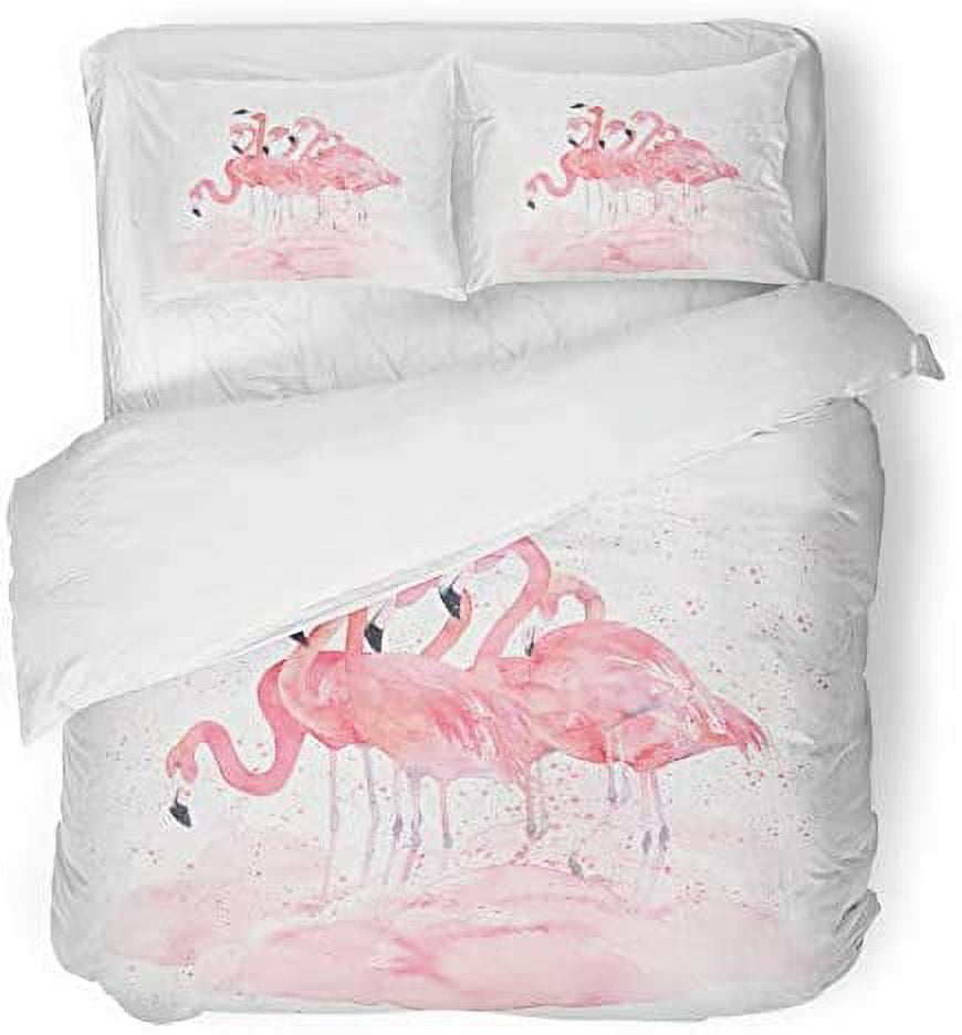 FMSHPON 3 Piece Bedding Set Tropical Watercolor Flamingos with Splash ...