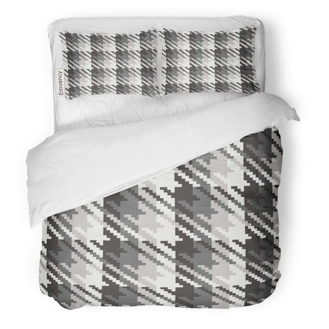 FMSHPON 3 Piece Bedding Set Tweed Pixelated Houndstooth Plaid in Custom ...