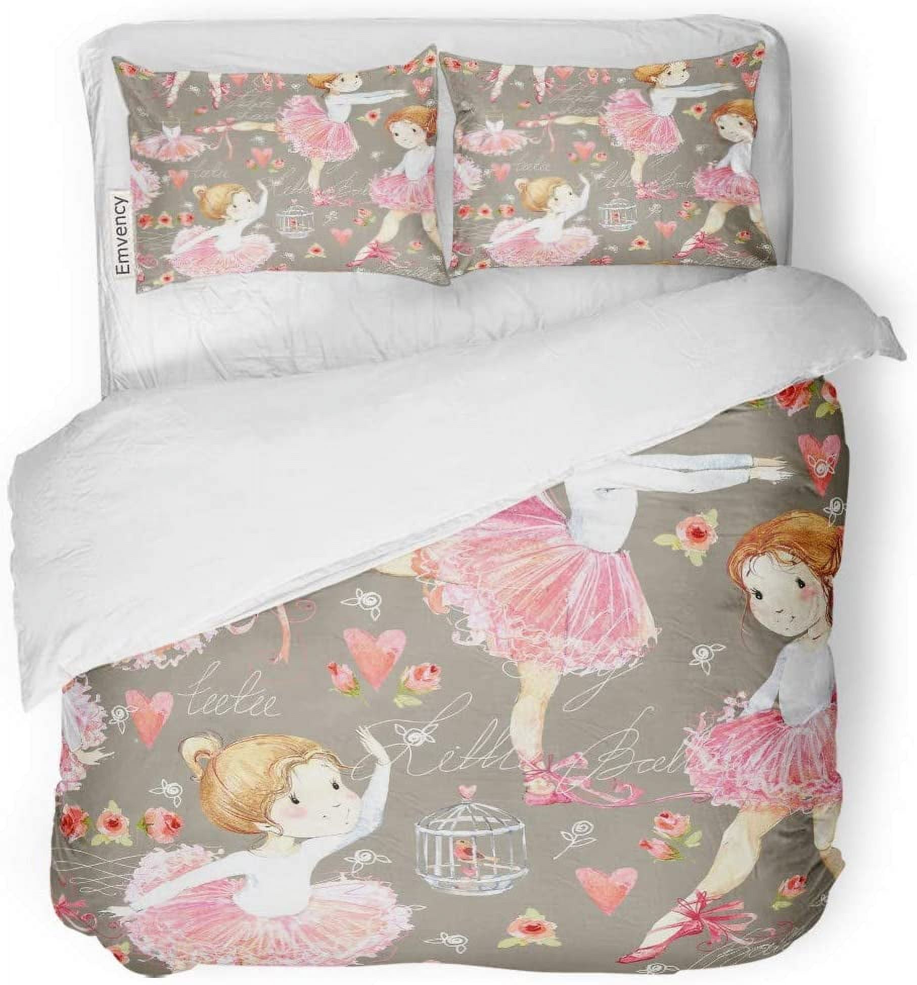 FMSHPON 3 Piece Bedding Set Watercolor Cartoon Ballerina Cute Girl Pink ...