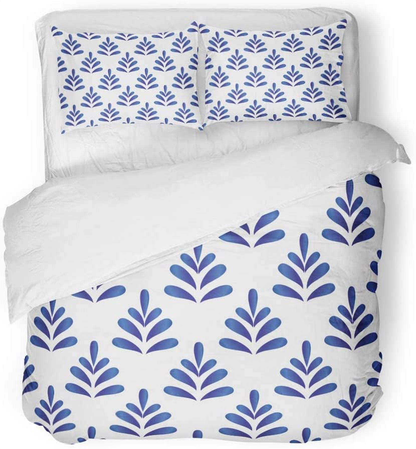 FMSHPON 3 Piece Bedding Set Watercolor Dutch Ceramic Blue Leaves ...