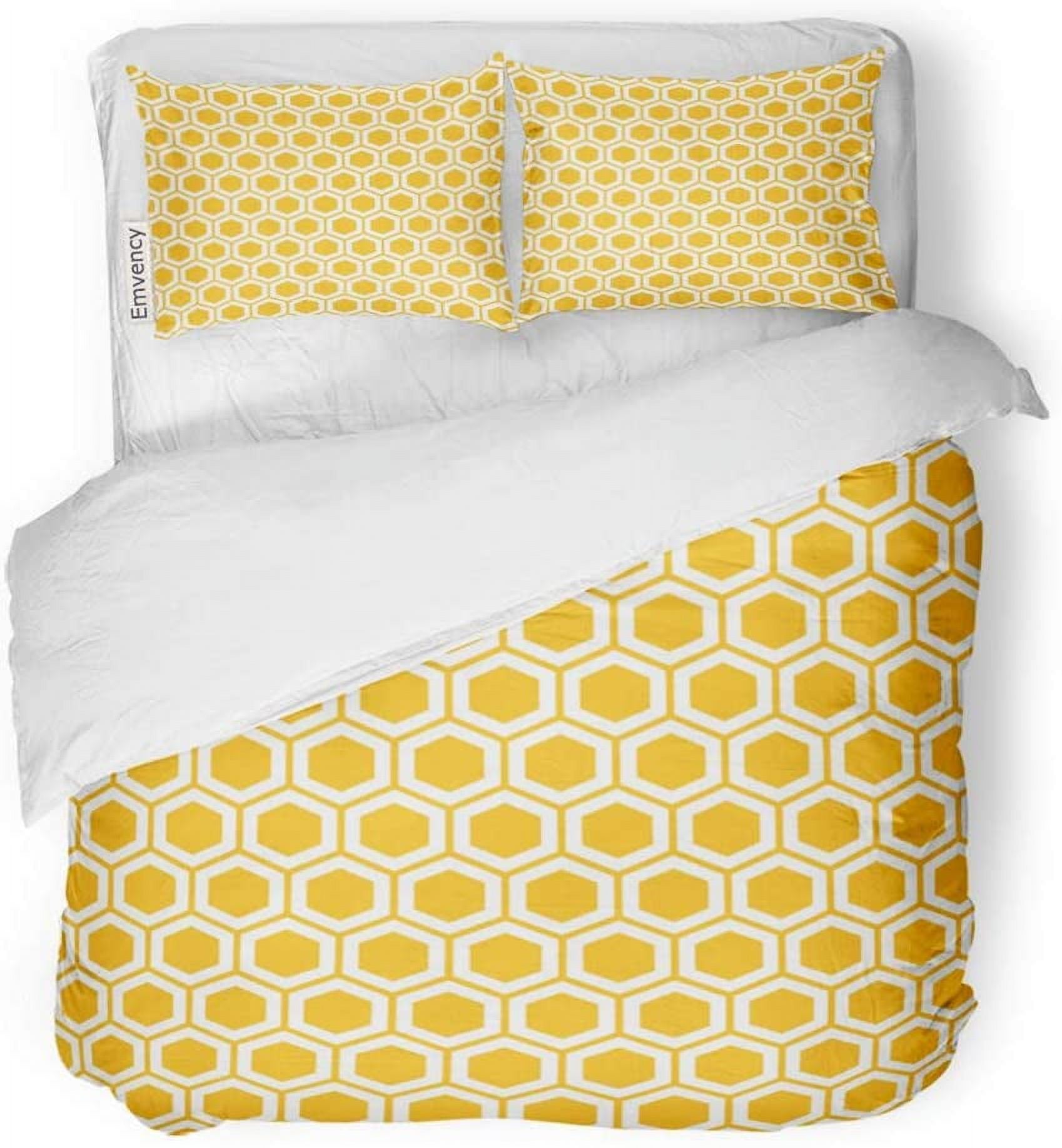 FMSHPON 3 Piece Bedding Set Yellow Bee of Geometric Pattern Honeycombs ...