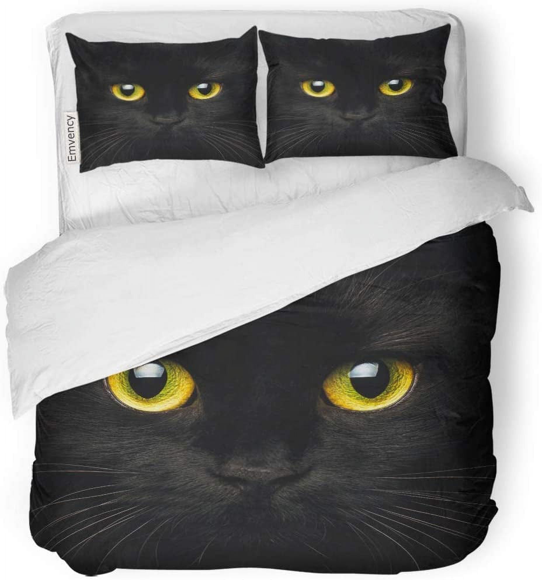 FMSHPON 3 Piece Bedding Set Yellow Face Cute Muzzle of Black Cat ...