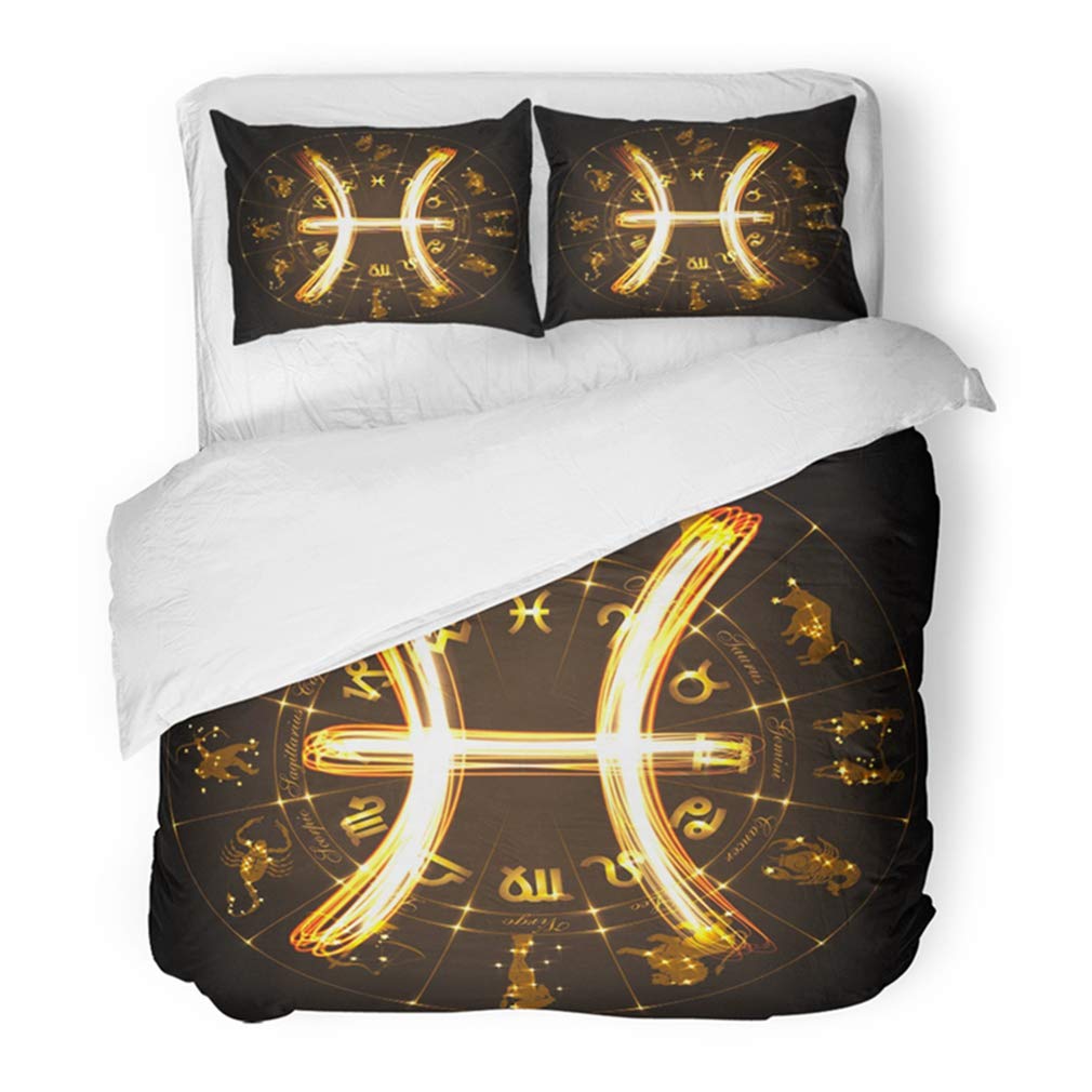 FMSHPON 3 Piece Bedding Set Zodiac Sign Pisces in Fire Show Style On ...