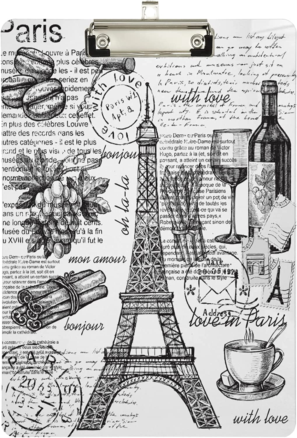 FMSHPON Black White Art Paris Poster Eiffel Tower Clipboard Hardboard ...