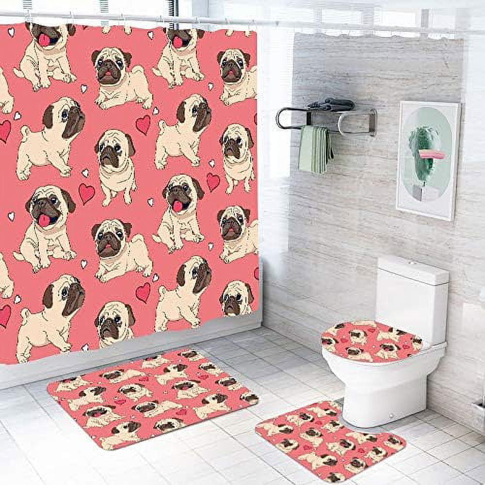 FMSHPON Cartoon Dogs Pug Pet Dogs Kits Bulldog 4 Piece Bathroom Set ...