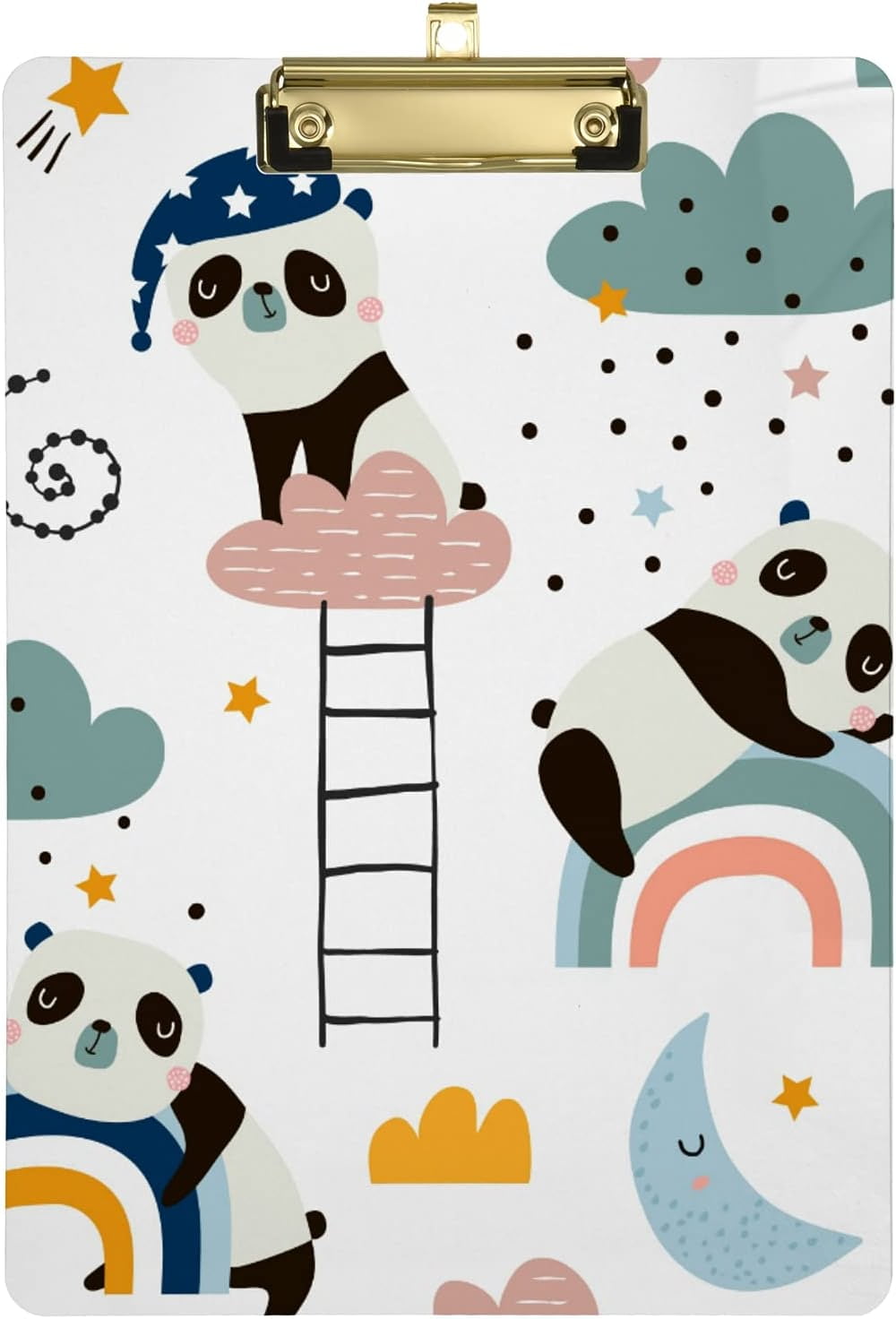 FMSHPON Cute Panda Rainbow Clouds Clipboard Hardboard Wood Nursing Clip Board and Pull for ...