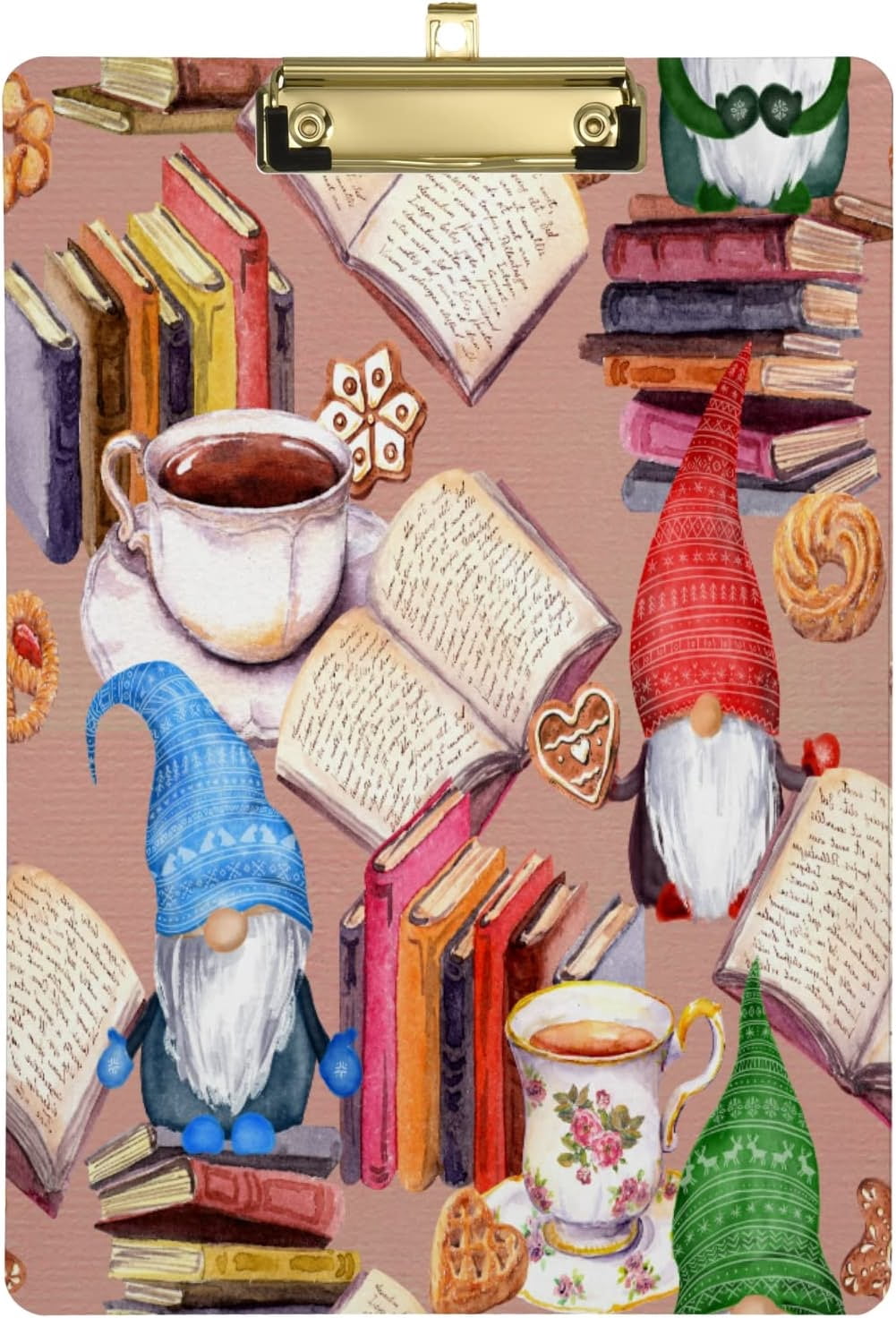 FMSHPON Gnomes Books Tea Cups Cozy Clipboard Hardboard Wood Nursing ...