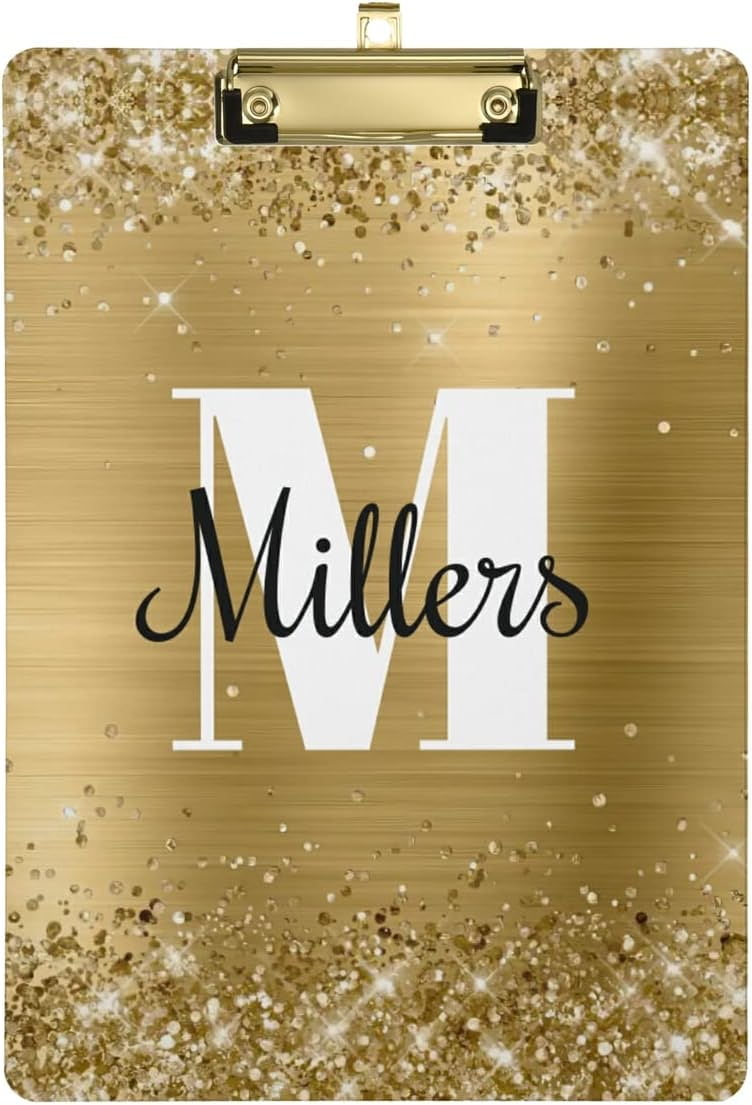 FMSHPON Gold Glitter Clipboard Hardboard Wood Nursing Clip Board and Pull for Standard A4 Letter ...