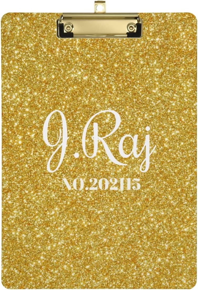 FMSHPON Gold Glitter Clipboard Hardboard Wood Nursing Clip Board and Pull for Standard A4 Letter ...