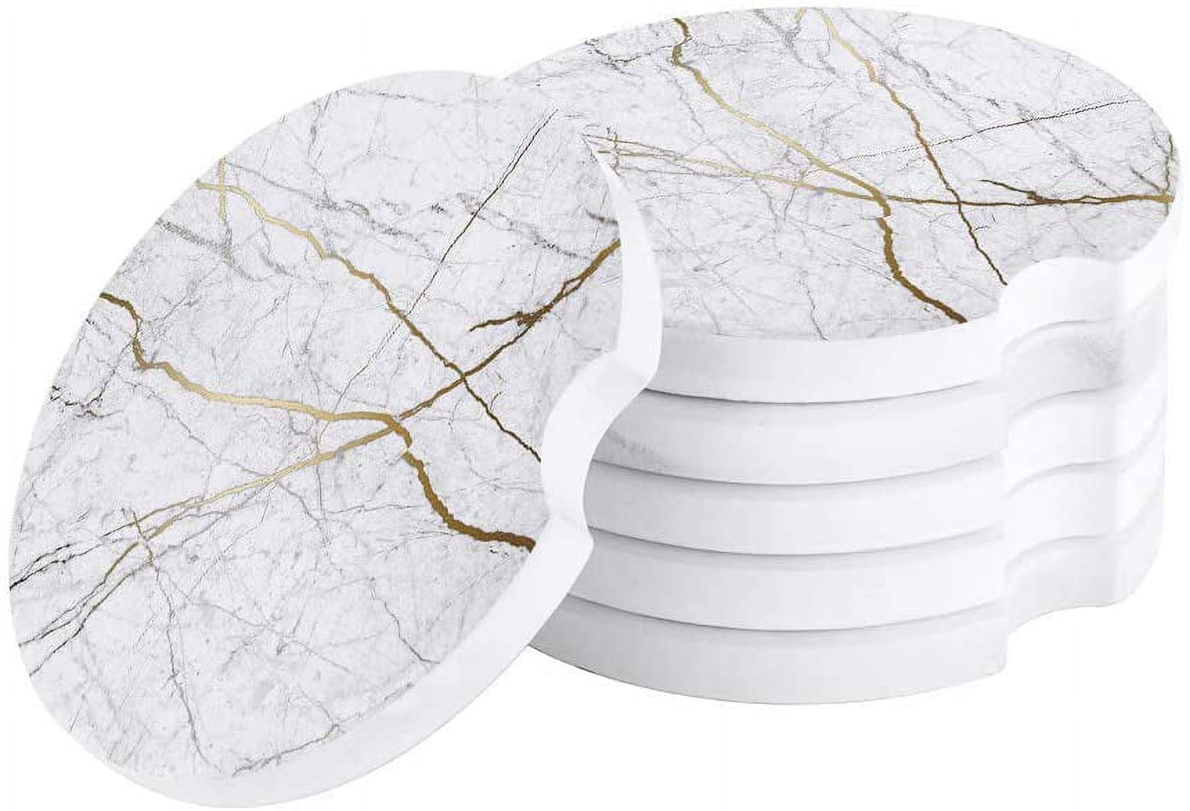FMSHPON Golden Cracked Marble Texture Set of 2 Car Coaster for Drinks ...