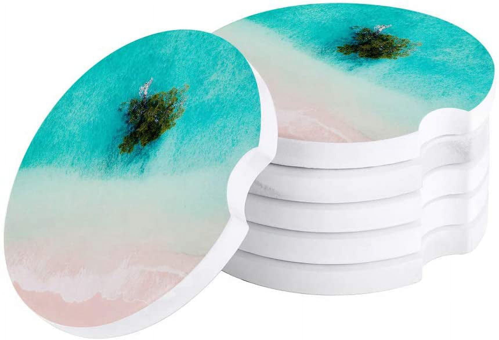 FMSHPON Green Island on Blue Sea Set of 2 Car Coaster for Drinks ...