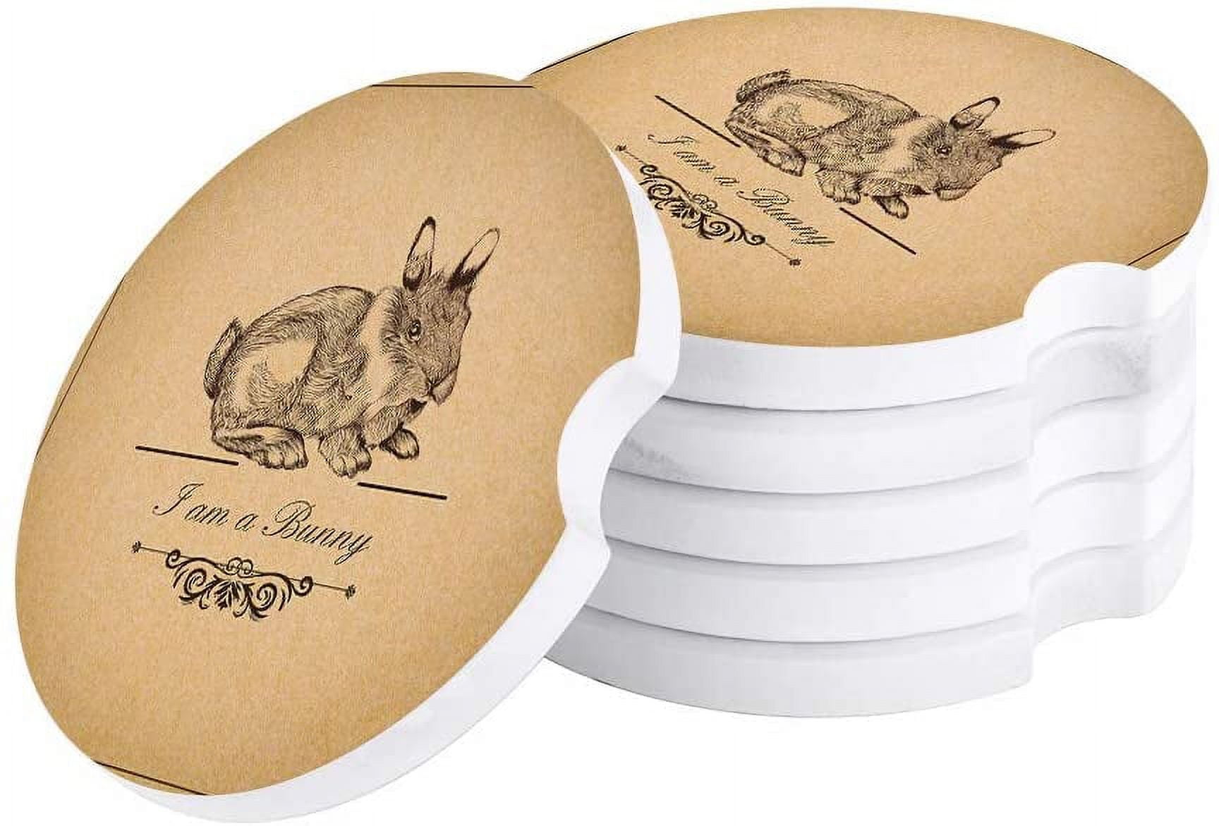FMSHPON Hand Drawn Rabbit Vintage Set of 2 Car Coaster for Drinks ...