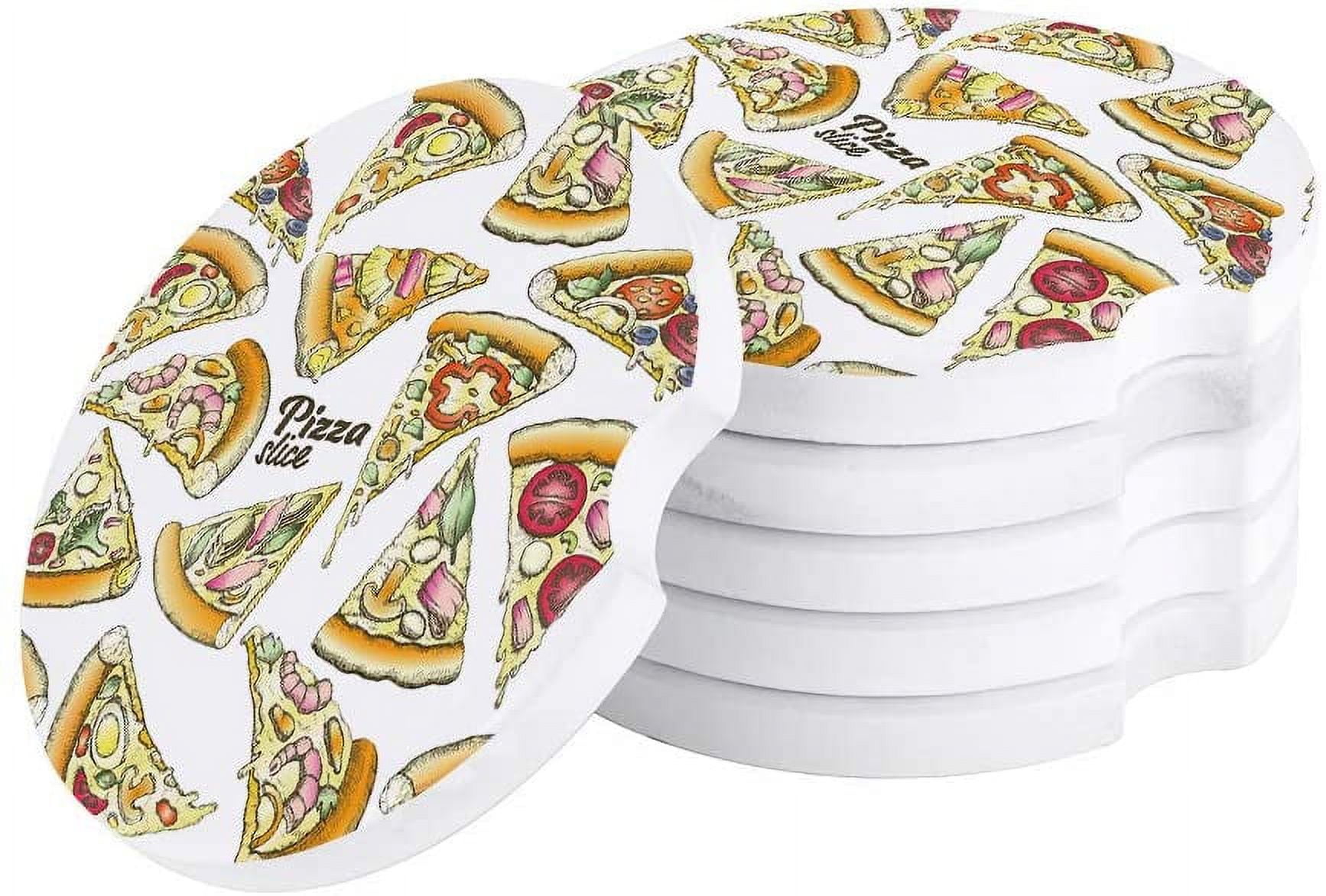 FMSHPON Hand Drawn Slice Pizza Burrito Set of 2 Car Coaster for Drinks ...