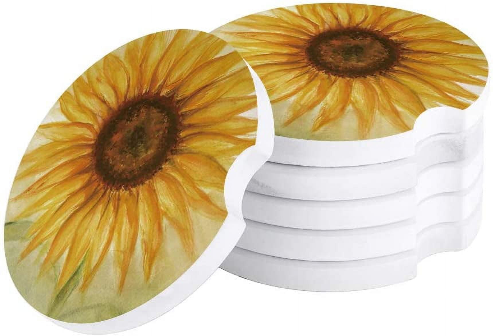 FMSHPON Hand Drawn Summer Sunflower Set of 2 Car Coaster for Drinks ...