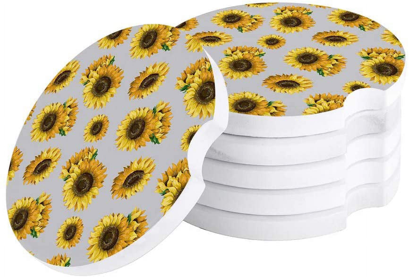 FMSHPON Hand Drawn Sunflower Gray Set of 2 Car Coaster for Drinks ...