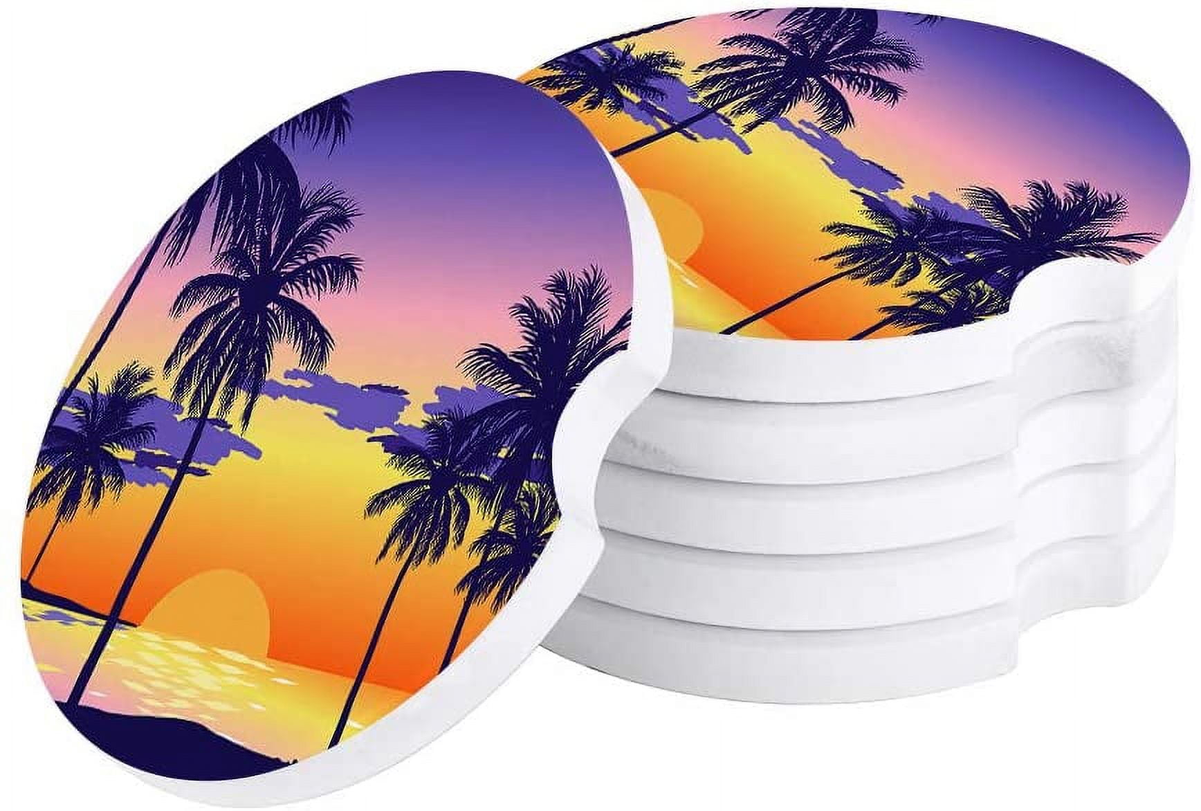 FMSHPON Hawaii Landscape Tropical Plants Sunset Set of 2 Car Coaster ...