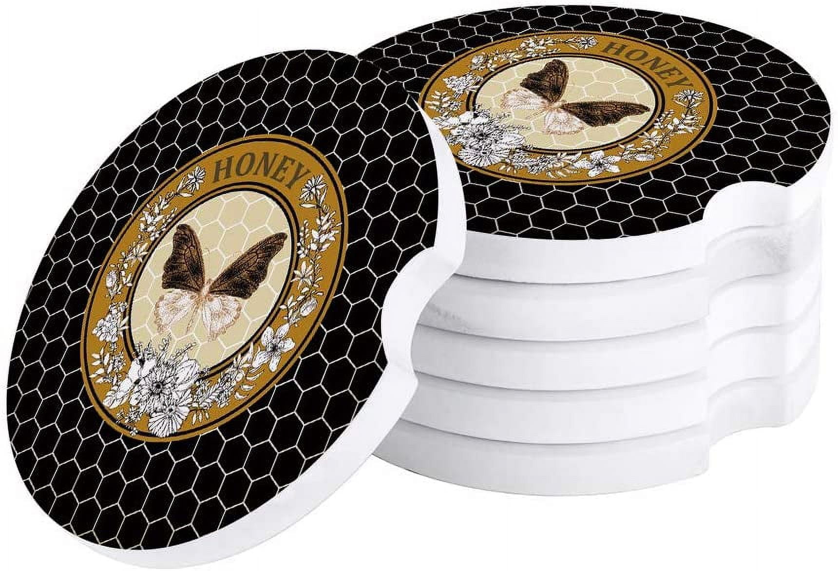 FMSHPON Honey Butterfly Honeycomb Set of 4 Car Coaster for Drinks ...