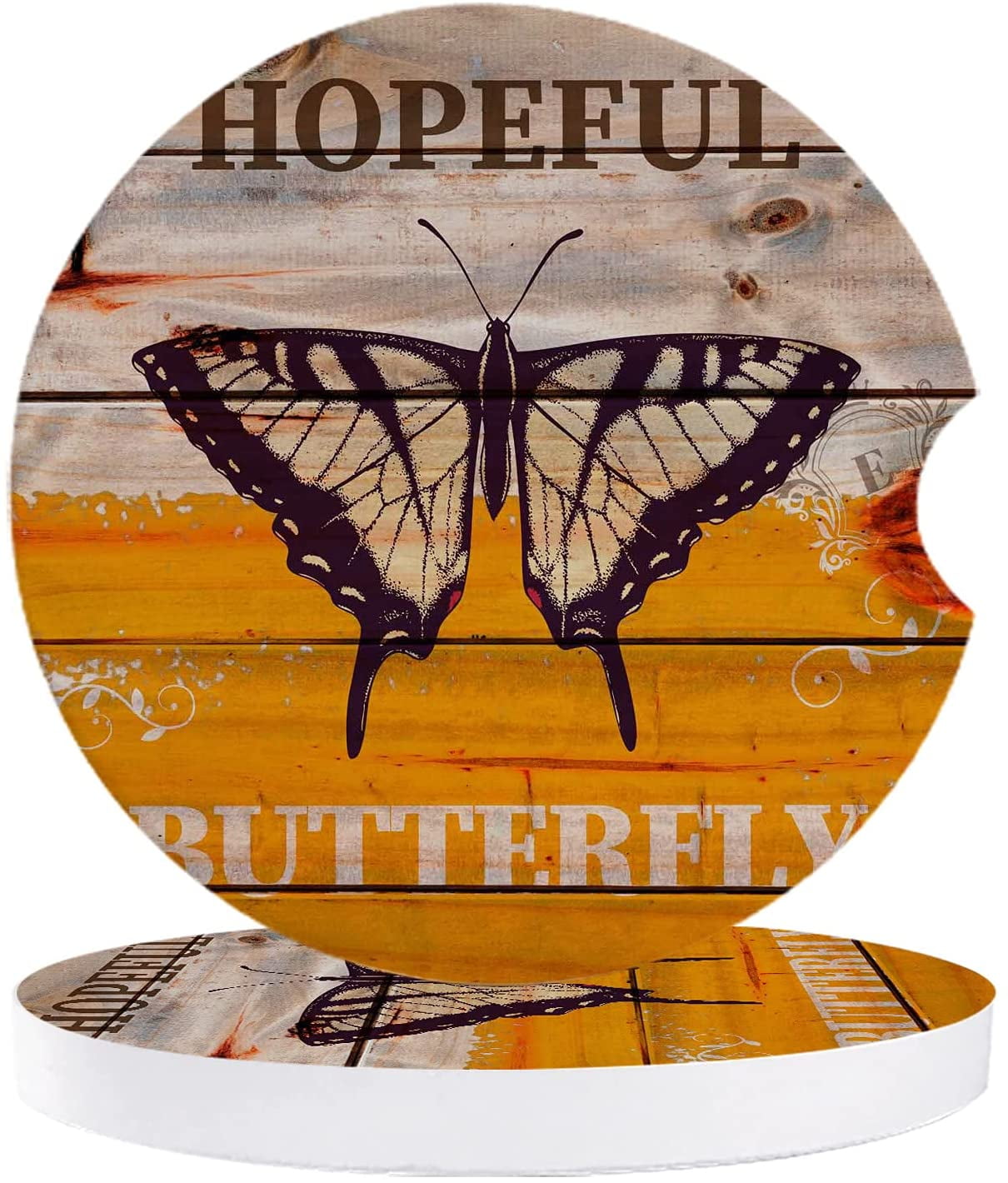FMSHPON Hopeful Butterfly Orange Daub Vintage Rustic Wood Grain Set of ...