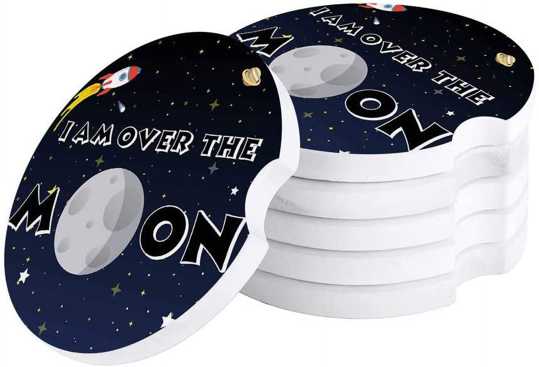 FMSHPON I Am Over The Moon Rocket Space Universe Set of 4 Car Coaster ...