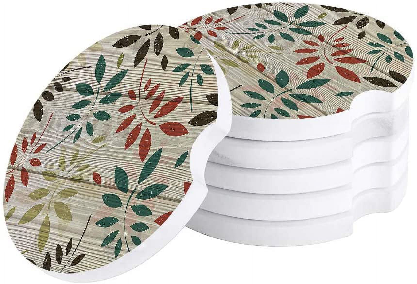 FMSHPON Leaf Pattern on Wooden Grain Set of 4 Car Coaster for Drinks ...
