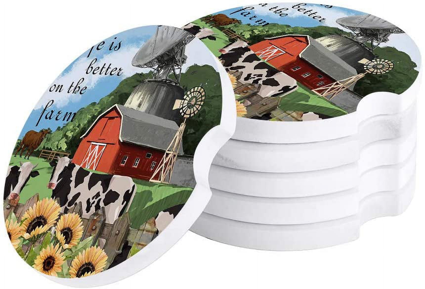 FMSHPON Life is Better on The Farm Sunflower and Cow Set of 2 Car ...