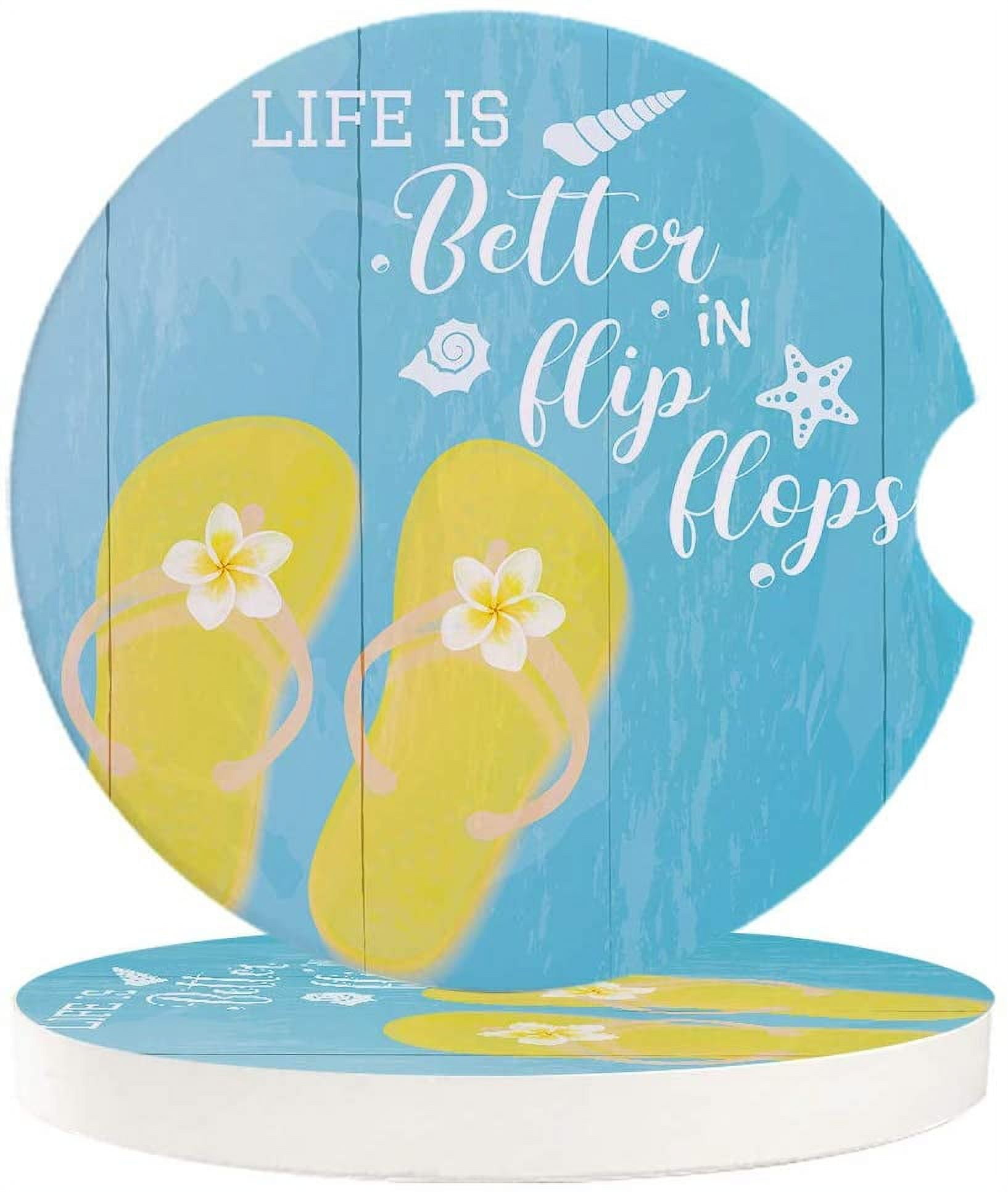 FMSHPON Life is Better in Flip Flops Blue Wood Grain Beach Starfish Set ...