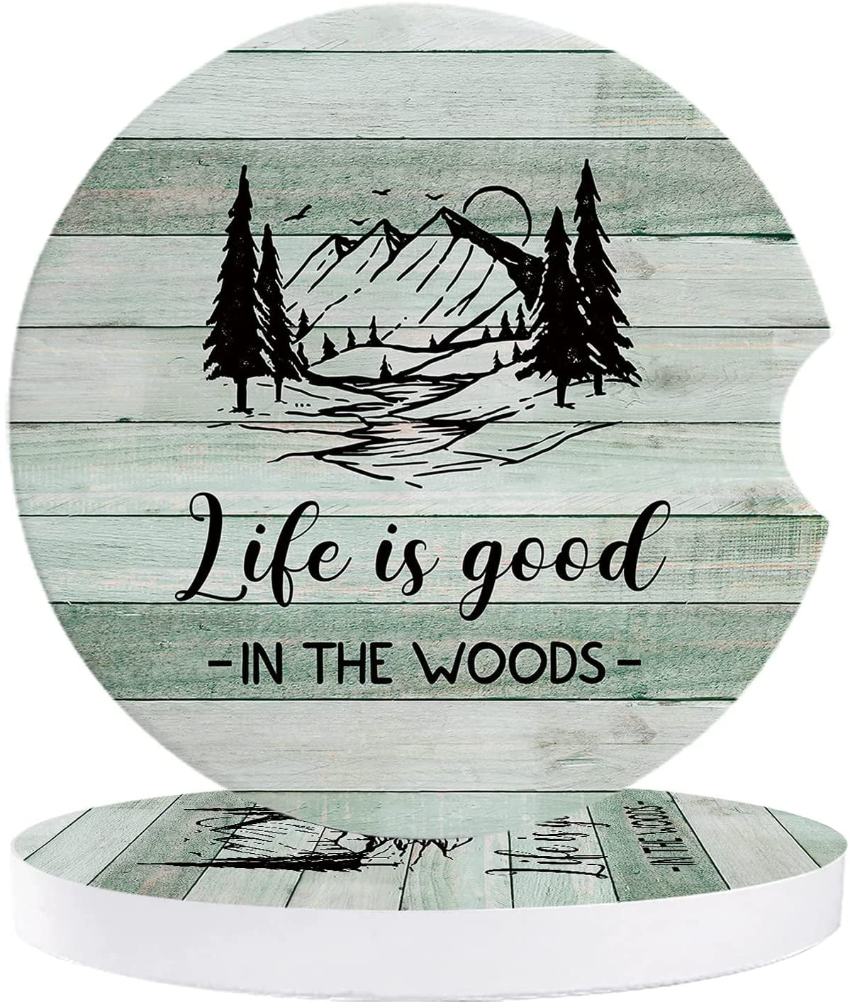 FMSHPON Life is Good in The Woods on Retro Green Wood Grain Set of 6 ...