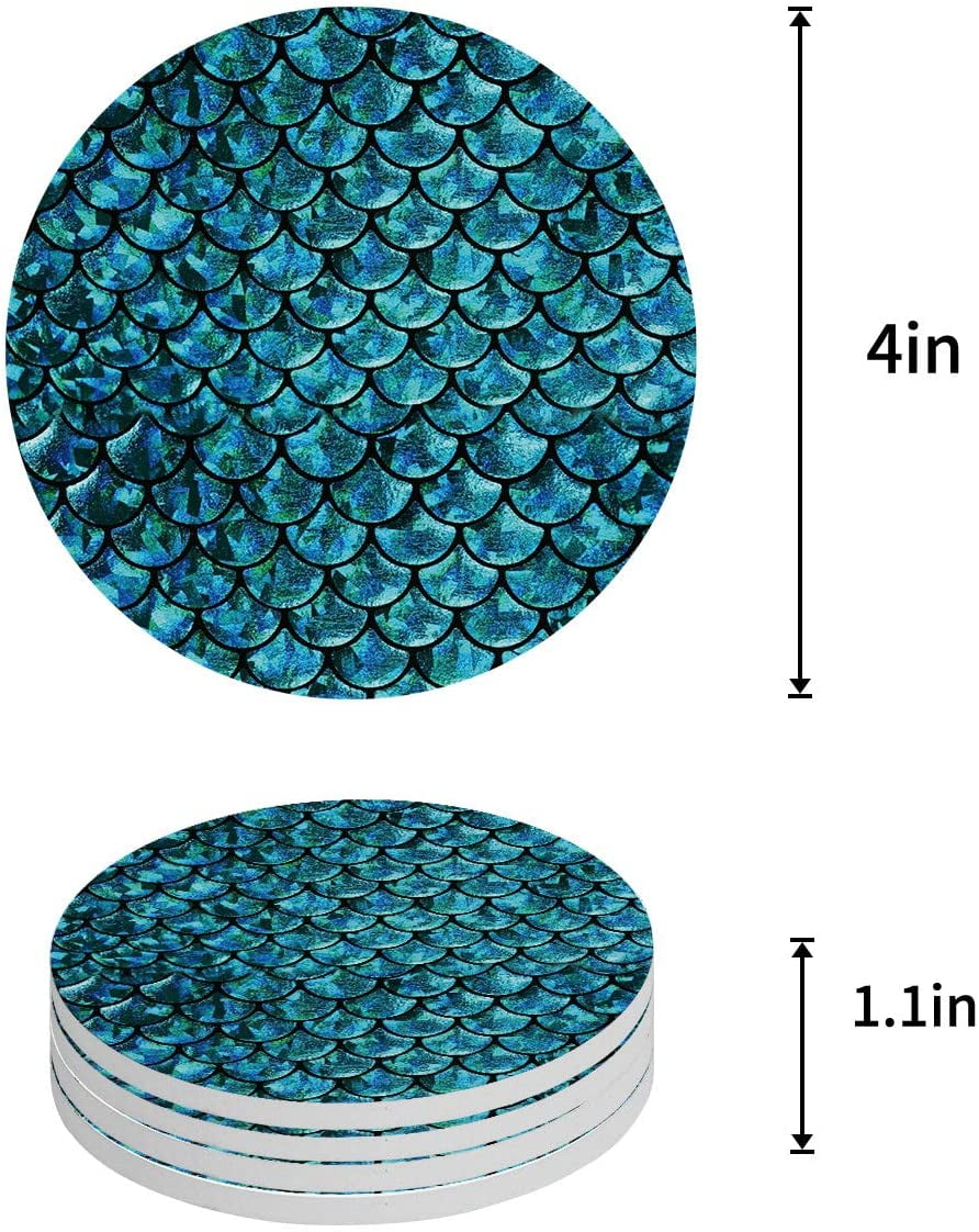 FMSHPON Mermaid Fish Scales Set of 8 Round Coaster for Drinks ...