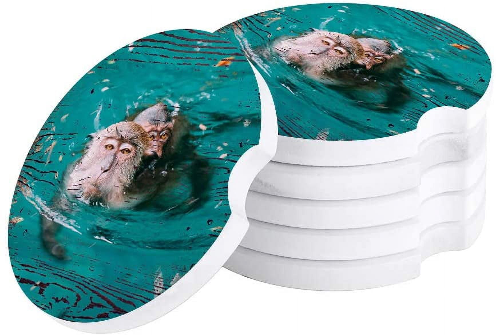 FMSHPON Monkey in Water Retro Wood Grain Set of 4 Car Coaster for ...