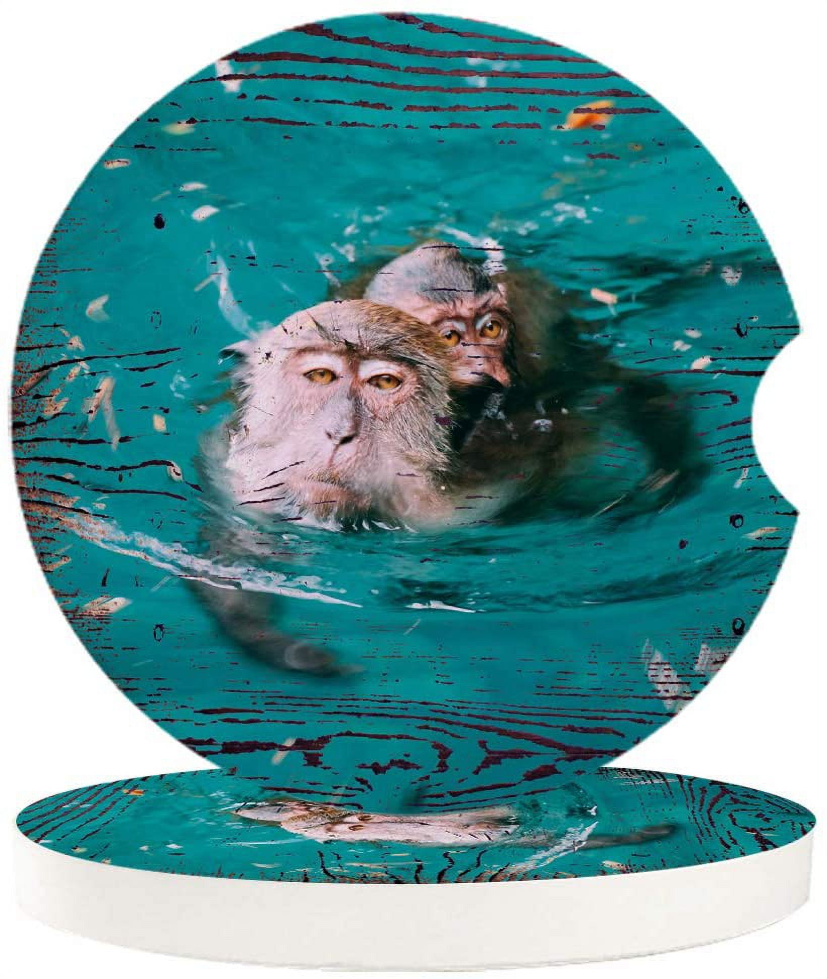 FMSHPON Monkey in Water Retro Wood Grain Set of 6 Car Coaster for ...