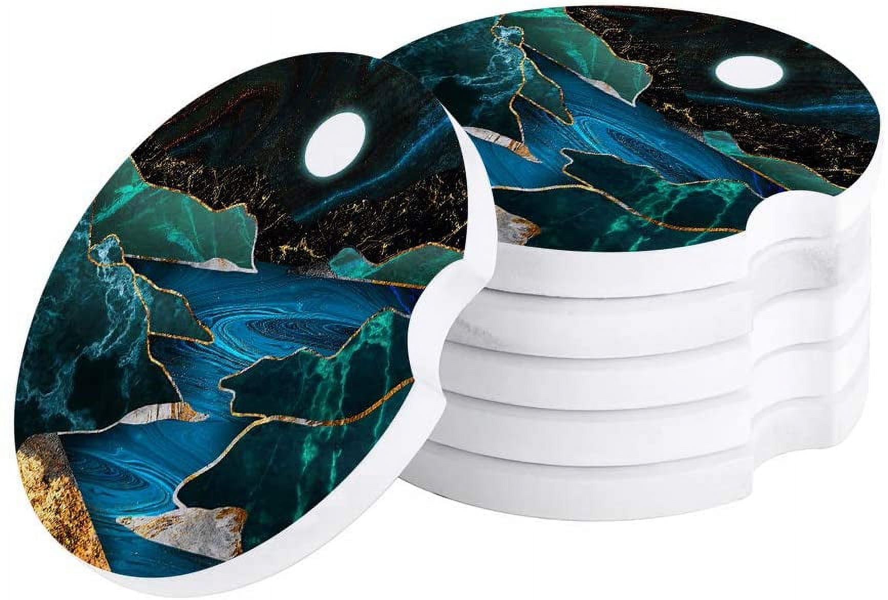 FMSHPON Moon and Mountain Marble Texture Set of 4 Car Coaster for ...