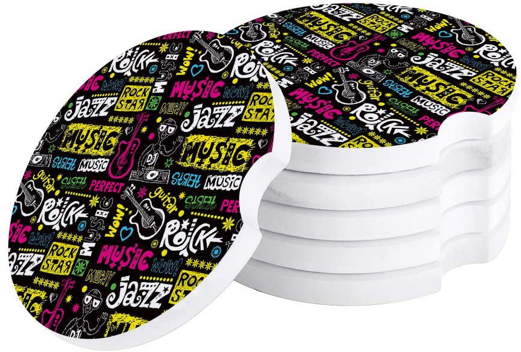 FMSHPON Music Style Theme Doodles Set of 2 Car Coaster for Drinks ...